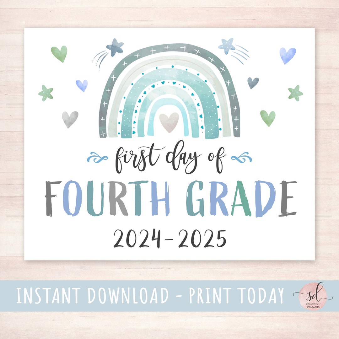 Boho Rainbow First Day of 4th Grade Sign, Back to School, Fourth Grade ...