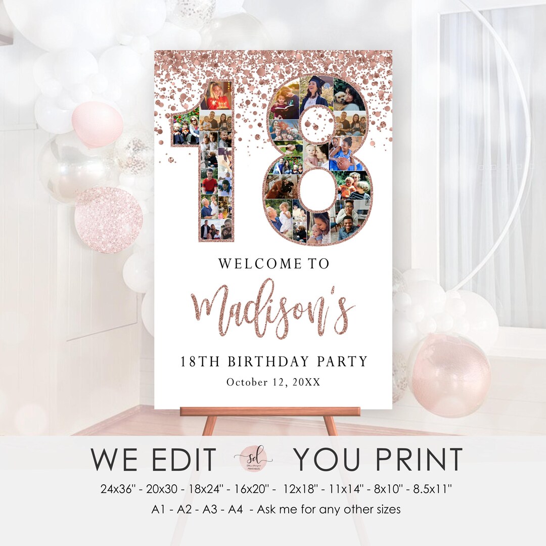 18th Birthday Photo Collage, 18 Years Welcome Sign, 18 Picture Board ...