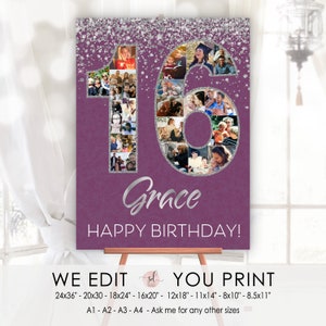 13th Birthday Photo Collage, Gift for Daughter, 13 Number Poster, Photo ...