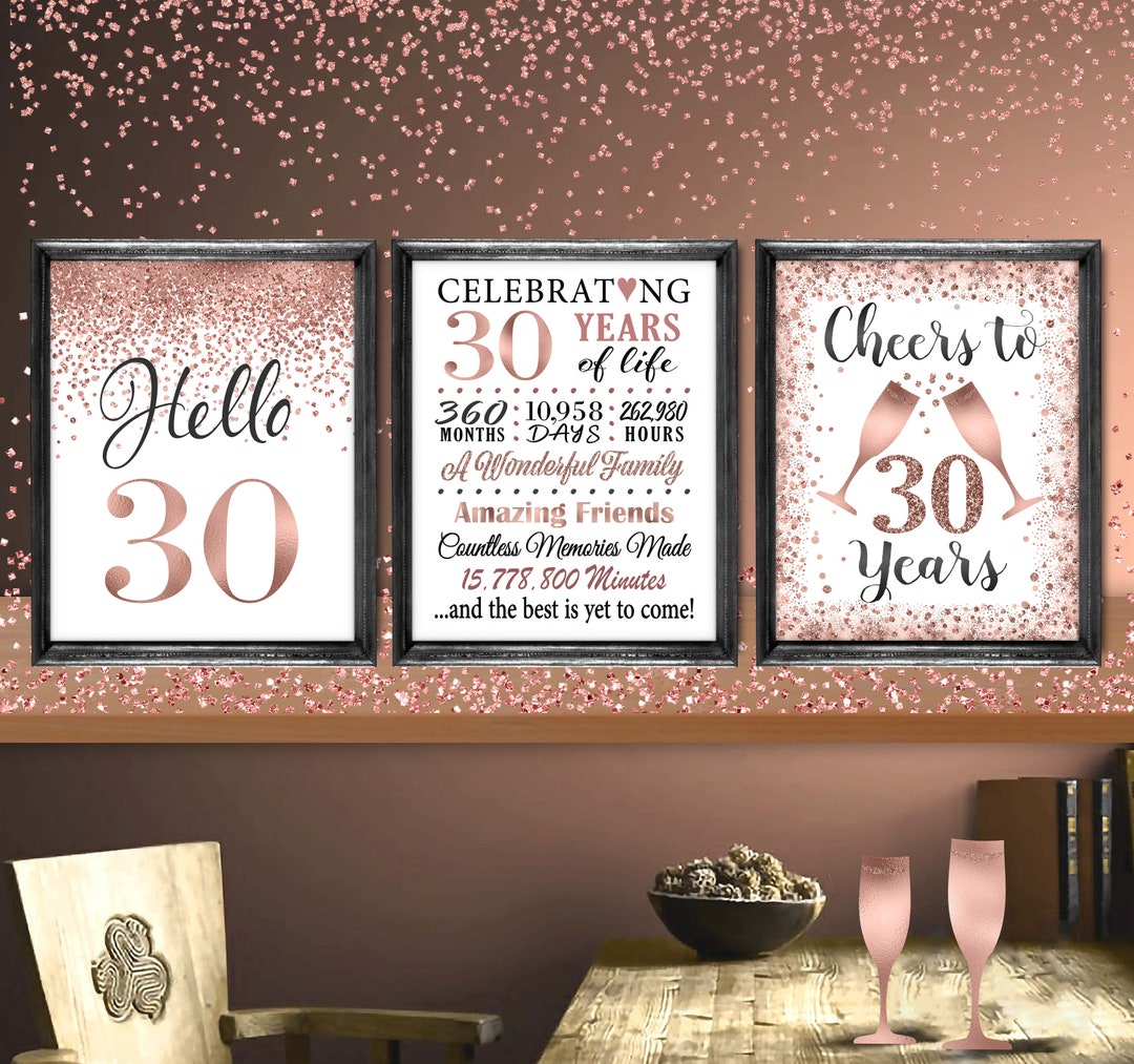 Printable 30th Birthday Signs Rose Gold Sign Hello 30 - Etsy