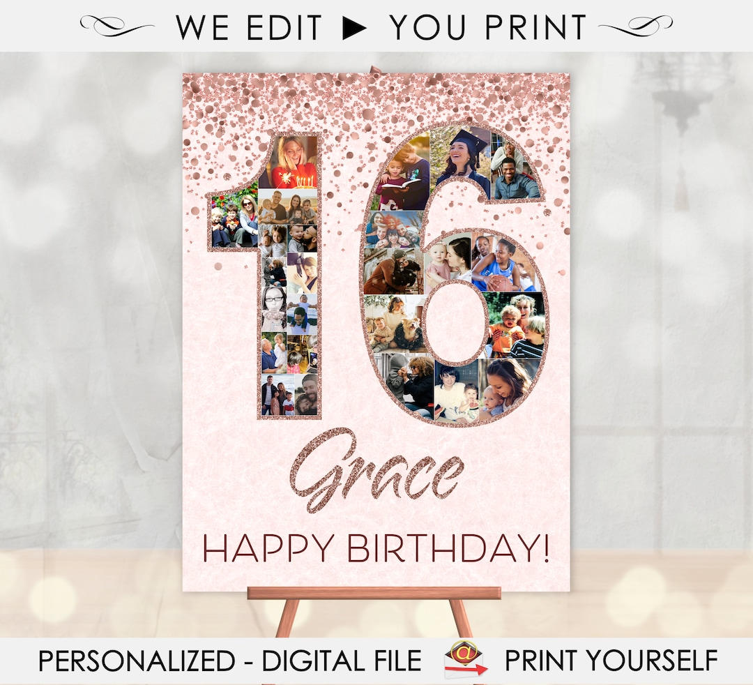 16th Birthday Photo Collage 16th Collage Gift 16 Number - Etsy