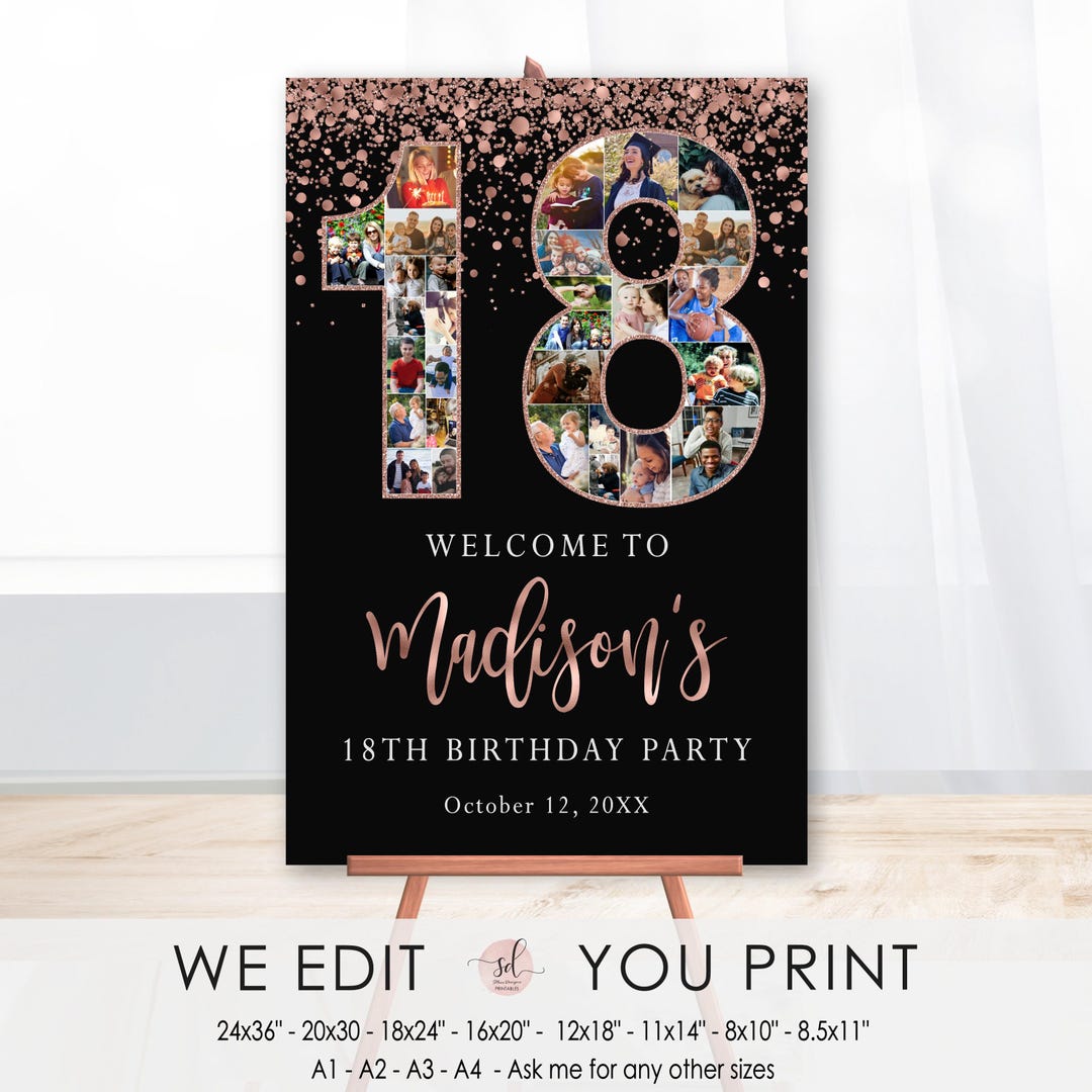 18th Birthday Welcome Sign, 18 Years Photo Collage, Personalized ...