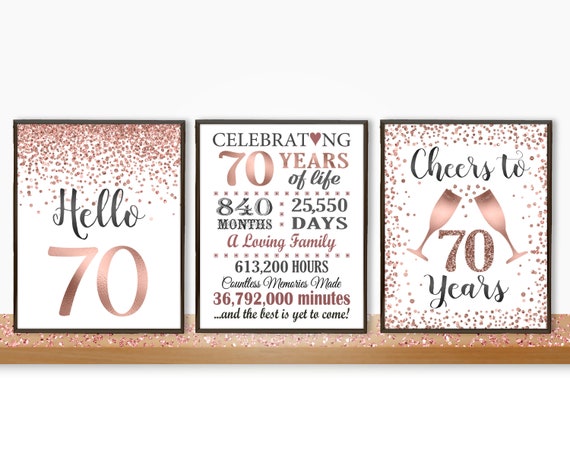70th Birthday Decor Pack Rose Gold 70th Sign Bundle Cheers - Etsy