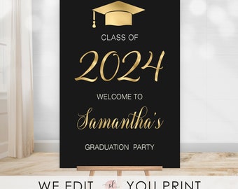 Graduation Welcome Sign, Black and Gold Printable Welcome Sign ...