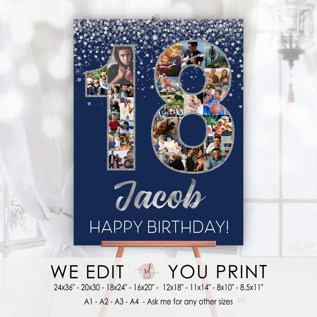 18th Birthday Photo Collage, 18th Anniversary Collage, 18 Number ...