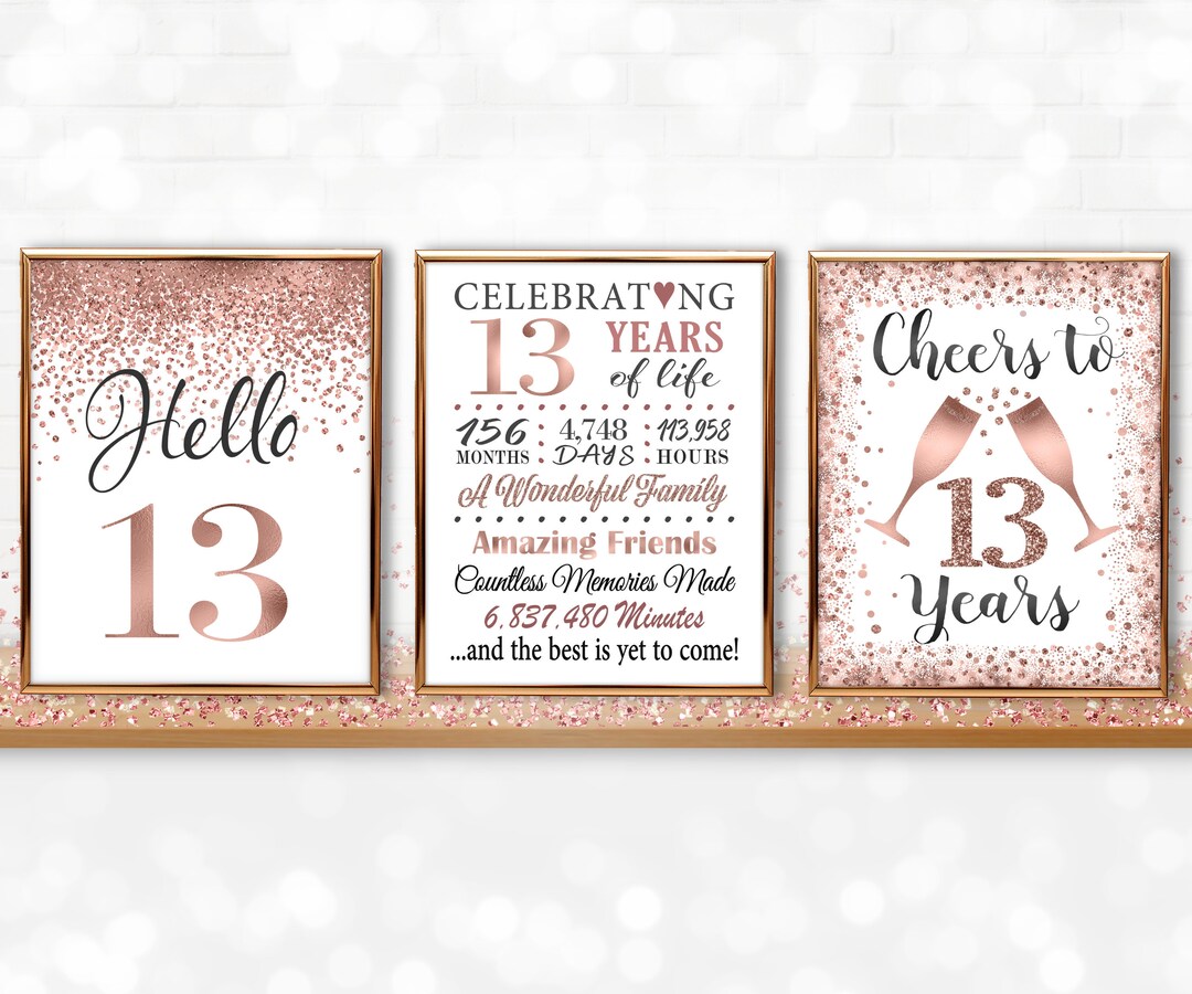 Printable 13th Birthday Signs Pack Rose Gold Party Cheers to - Etsy