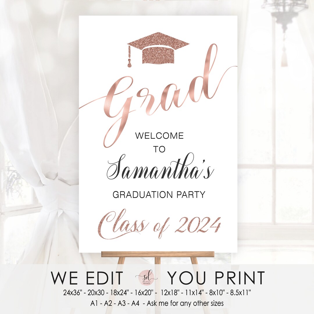 Graduation Welcome Sign, Class Of 2024, Rose Gold, College Graduate ...