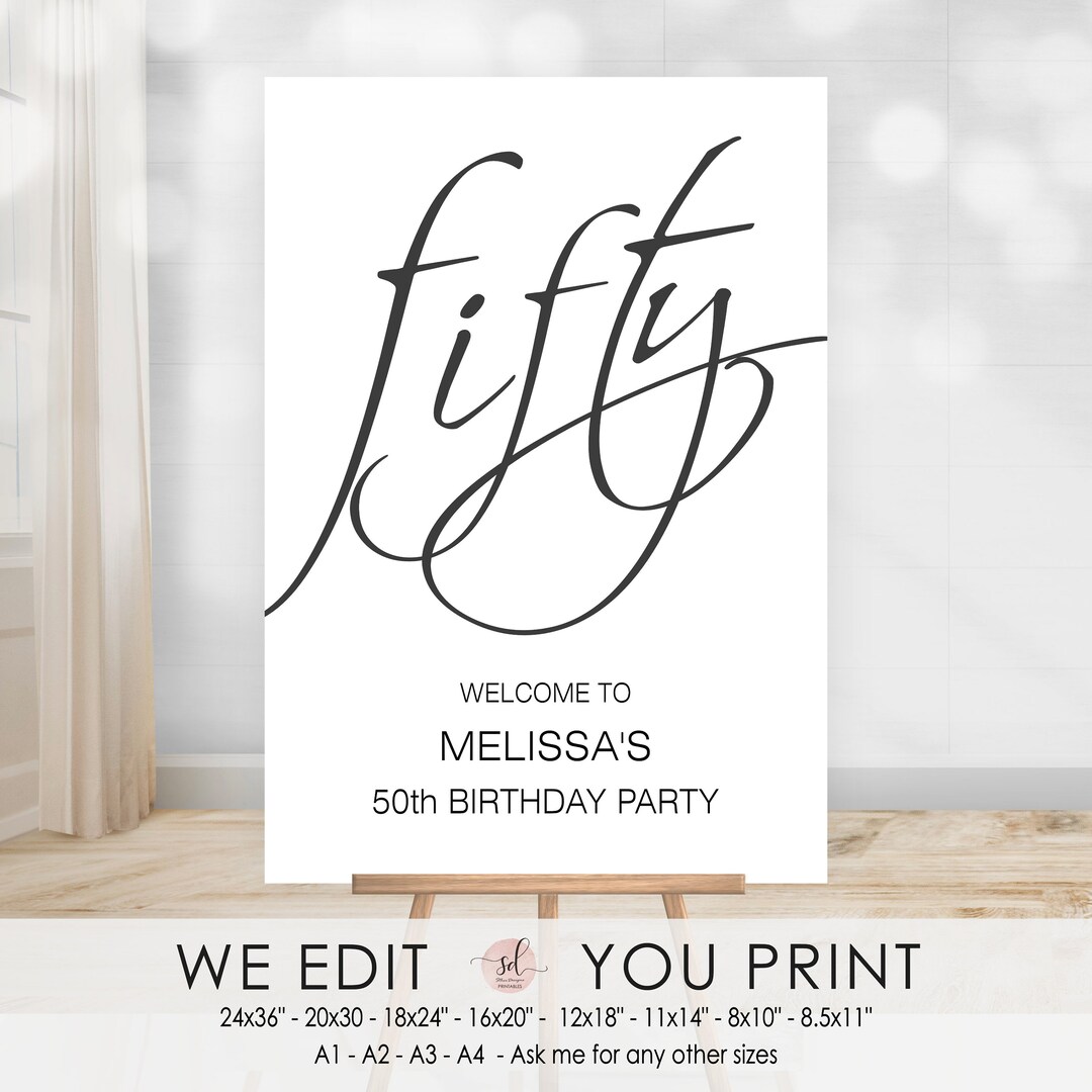 50th Birthday Welcome Sign, Fifty Sign, Printable Welcome Poster ...