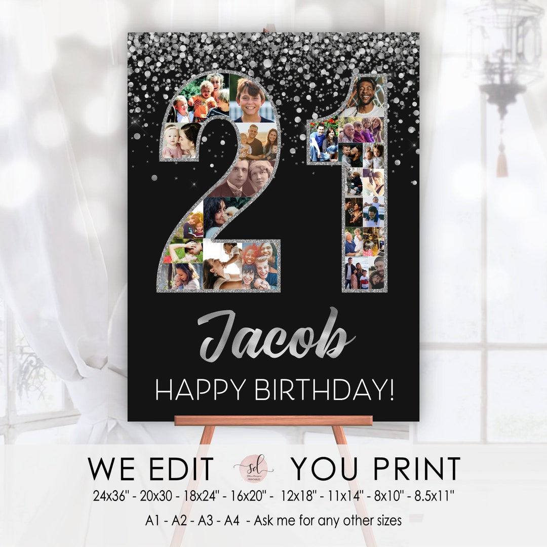 21st Birthday Photo Collage, 21st Anniversary Collage, 21 Number ...