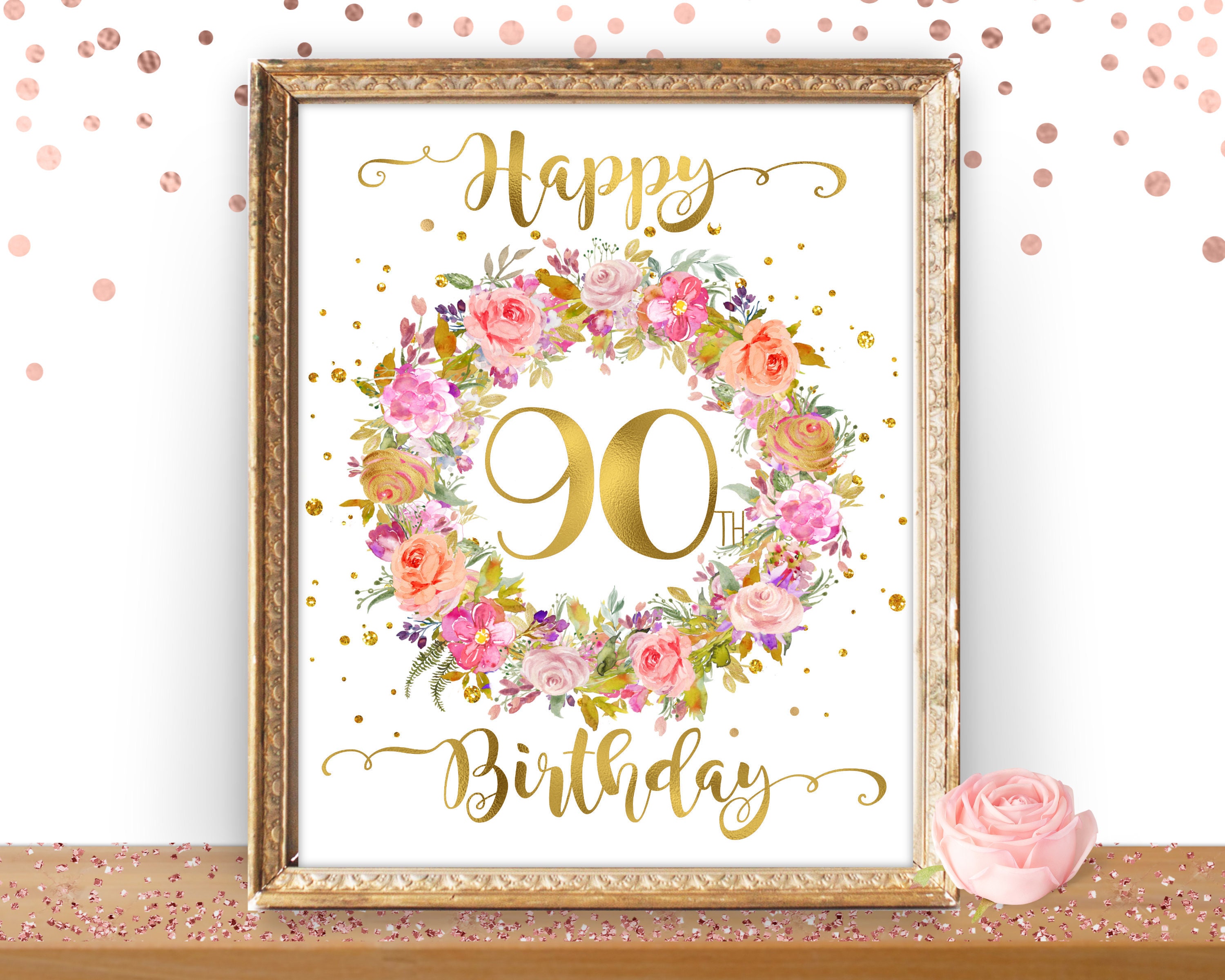 Happy 90th Birthday Sign Floral Birthday Table Sign 90th - Etsy Canada
