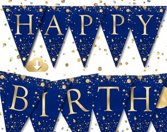 Blue Happy Birthday Banner | Etsy