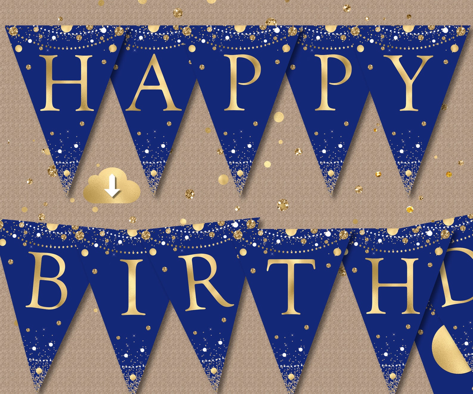 Happy Birthday Banner Blue Gold Birthday Flags Printable - Etsy España
