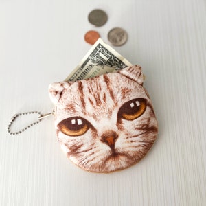 Cat Face Wallet, Cat Zipper Purse, Cat Key Chain, Cat Lover Gift. - Etsy