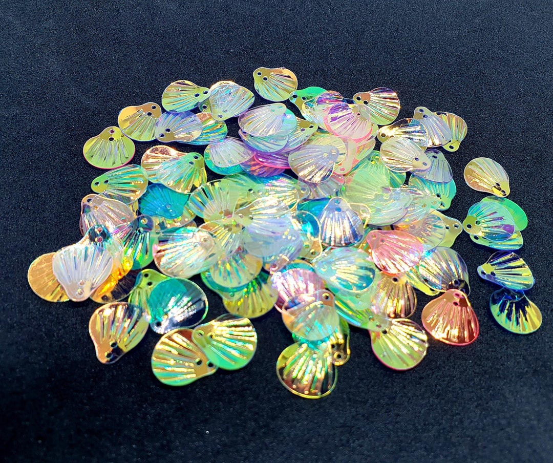 Transparent Coloured 13mm Sequin Shells With a Beautiful Golden Shine ...