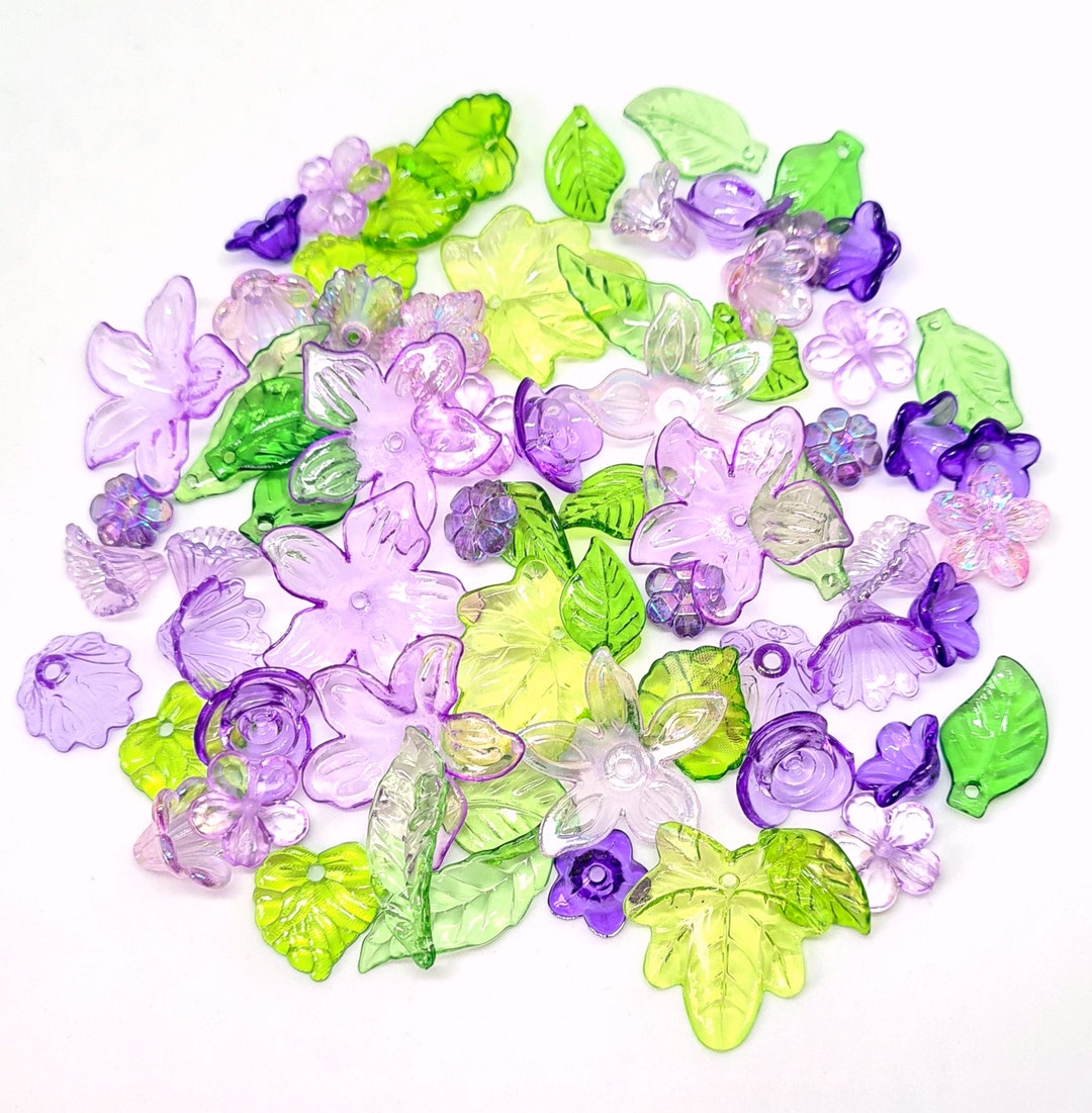 25g of Purple Transparent Acrylic Flowers and Leaves - Etsy