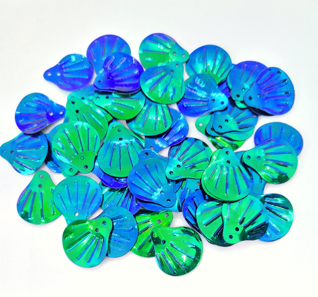18mm Dark Blue and Green Shiny Sequin Shells - Etsy
