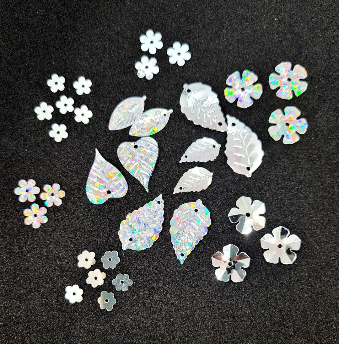 11 X 5g Packets of Silver Flower & Leaf Sequins - Etsy