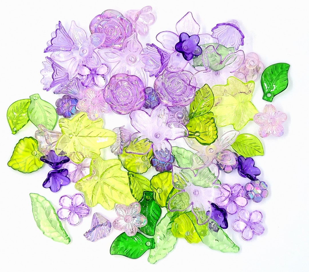 25g of Purple Transparent Acrylic Flowers and Leaves - Etsy