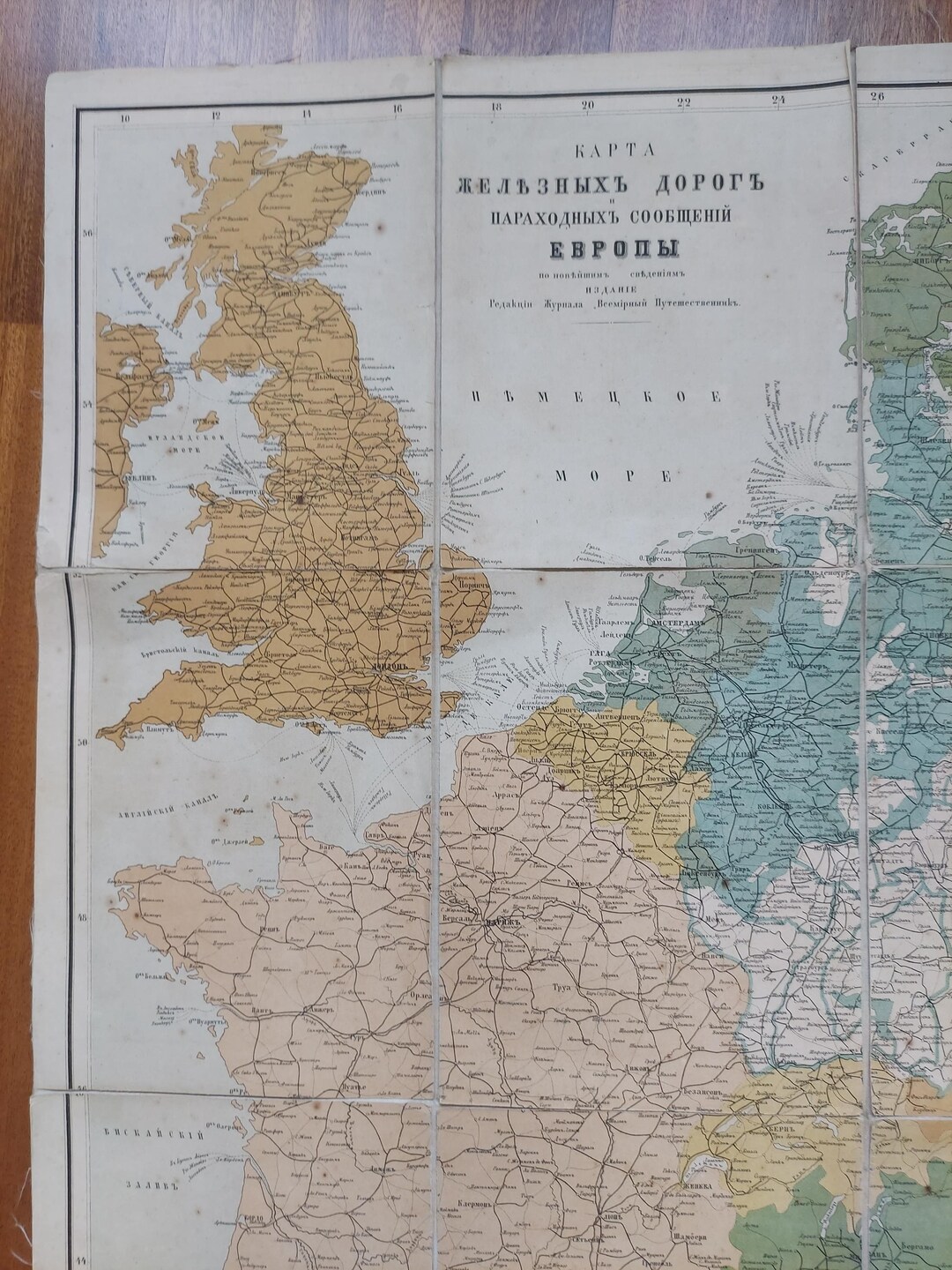 1900s European Tourist Railway Steam Ship Rout Map Antique Russian ...