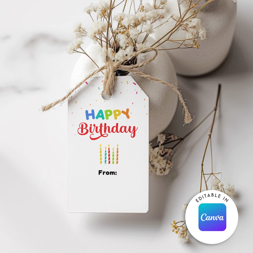 Colorful Happy Birthday Editable Gift Tag, Printable Birthday Gift Tag ...