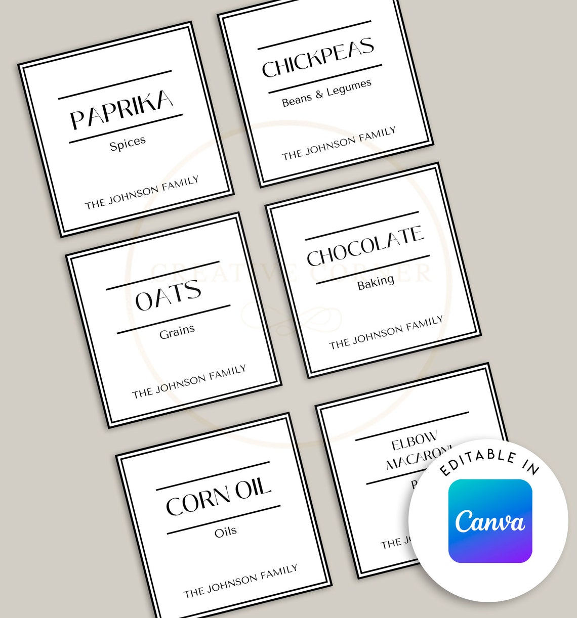 Editable Minimalist Pantry Label for Kitchen Pantry, Kitchen Labels for ...