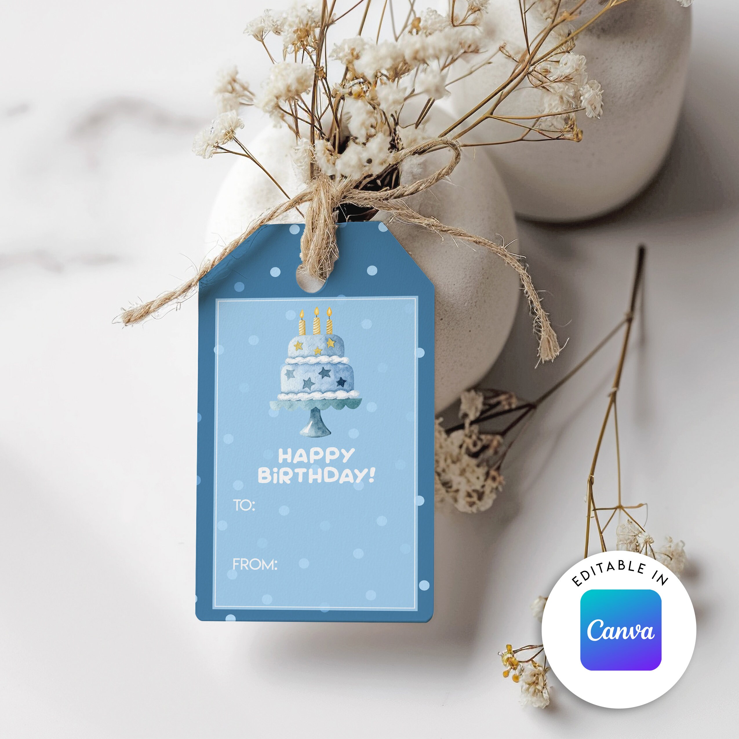 Editable Happy Birthday Gift Tag, Printable Birthday Gift Tag, Blue ...