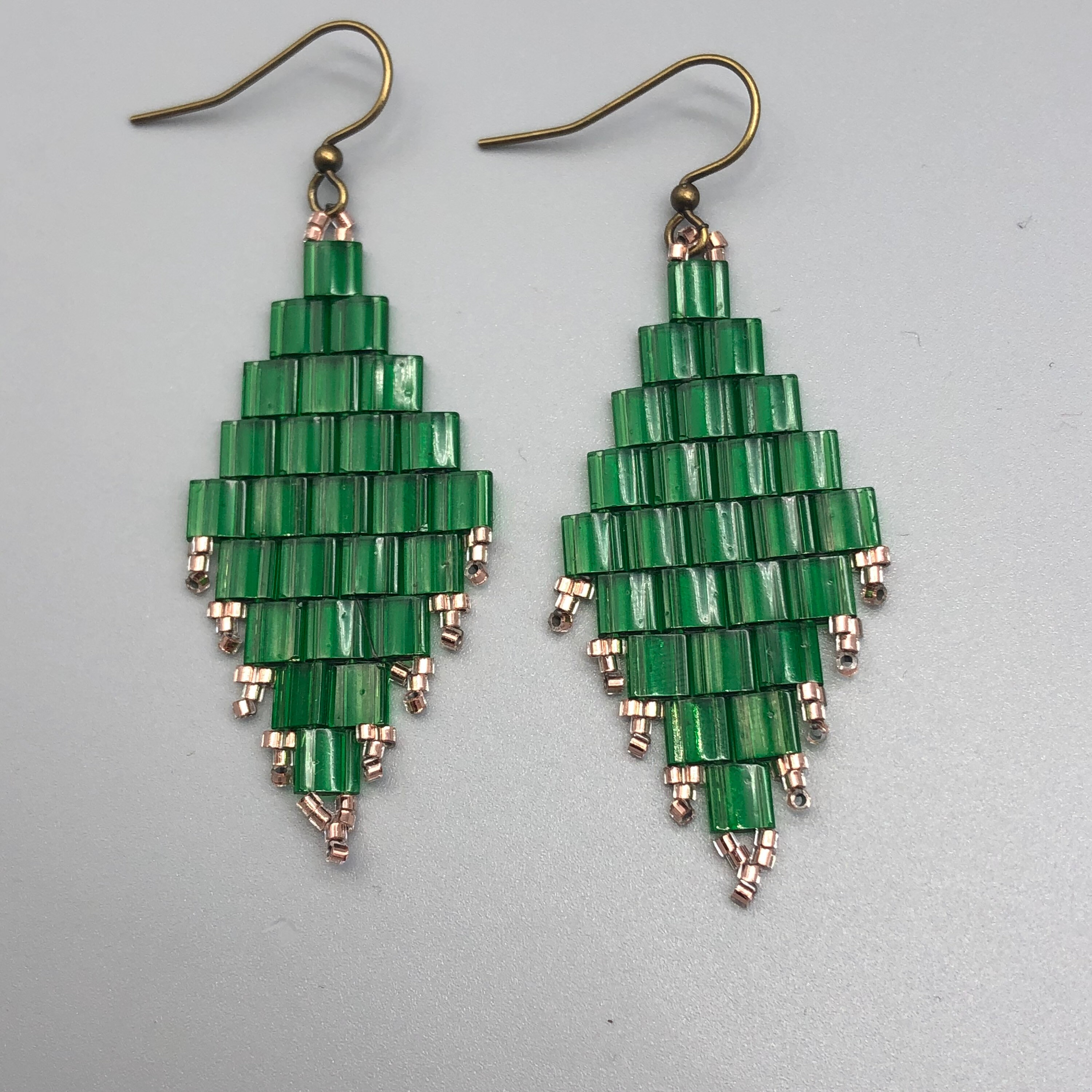Green Handmade Beaded Earrings - Tapestry Drop Earrings - Tila Bead ...
