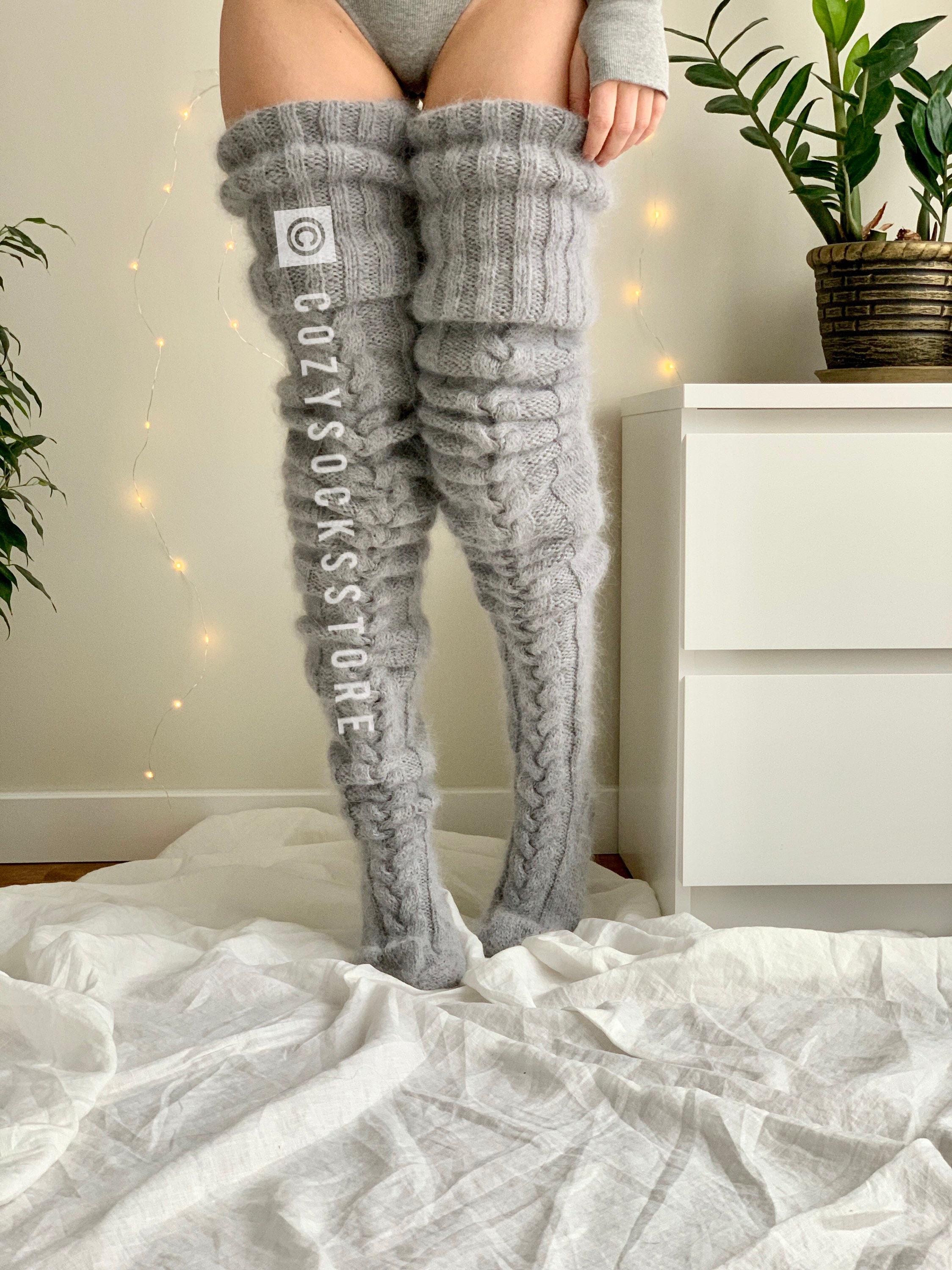 Lingerie Stockings Thigh High Socks Plus Size Knitted Fuzzy Etsy