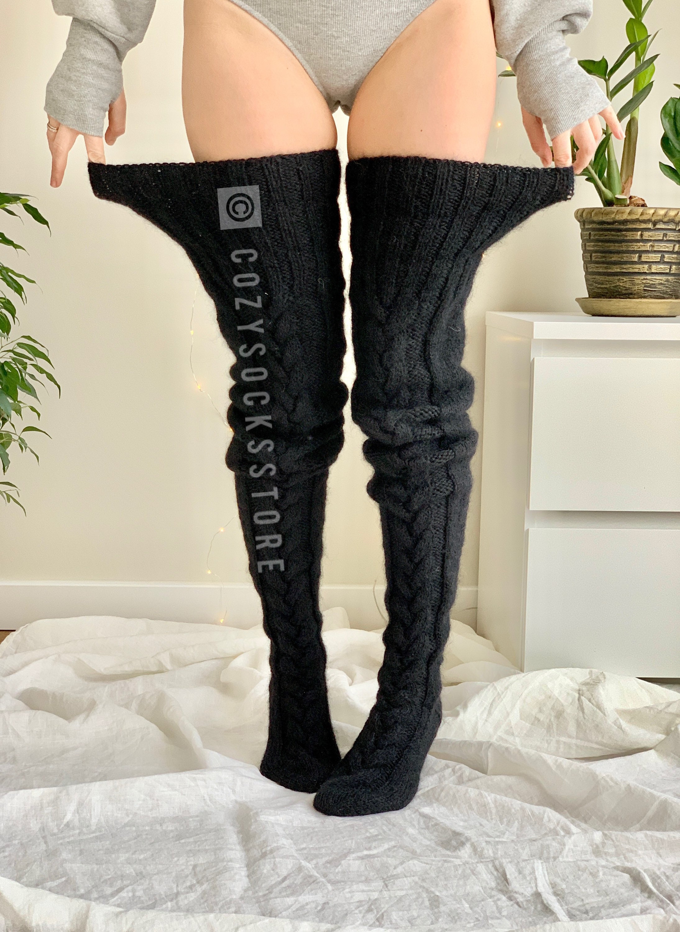 Sexy Black Stockings Thigh High Knitted Socks Plus Size Etsy