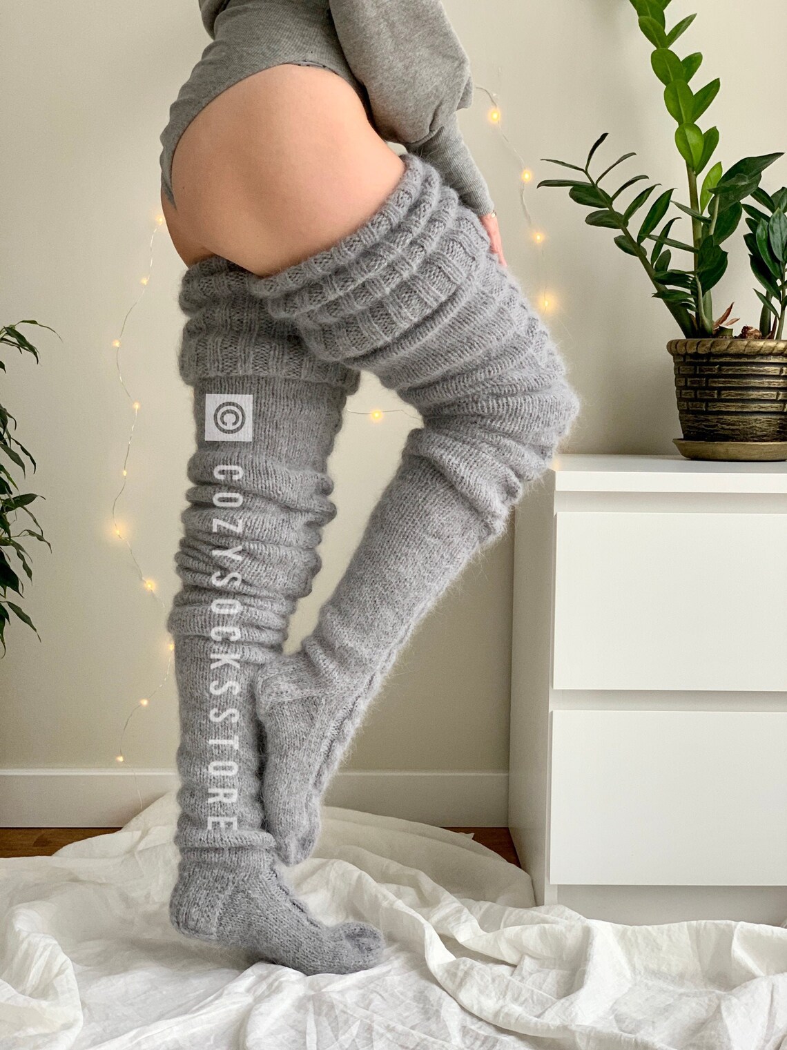 Lingerie Stockings Thigh High Socks Plus Size Knitted Fuzzy Etsy