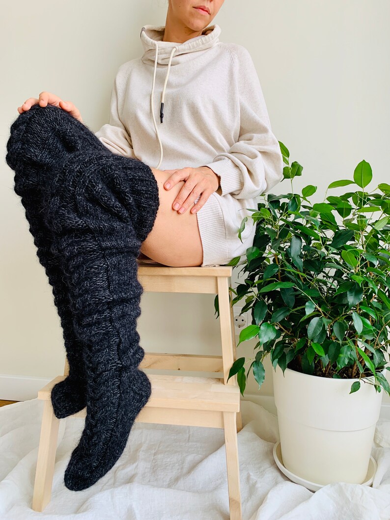 Long Cute Socks Plus Size Thigh High Socks Knitted Fuzzy Etsy