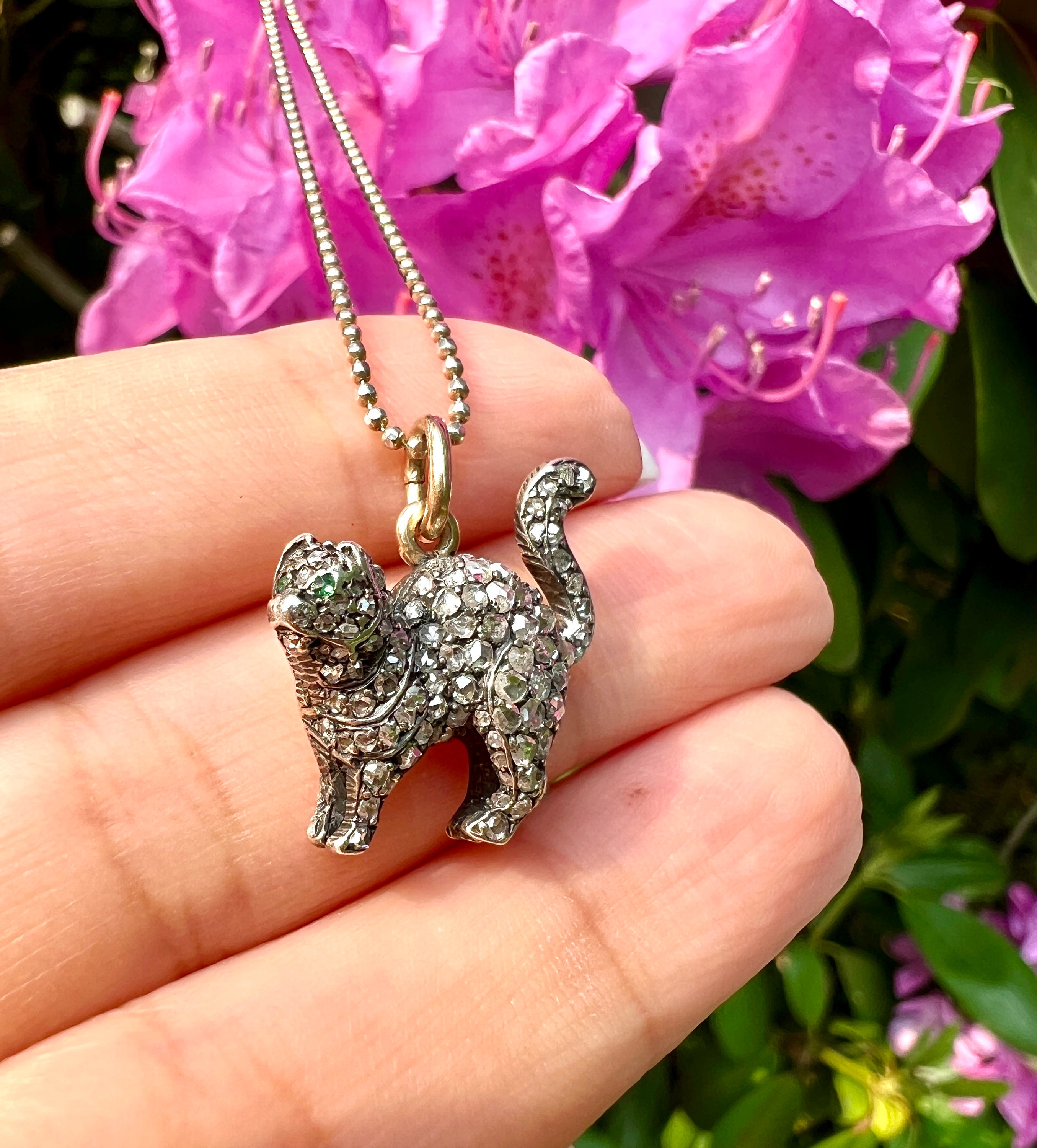 Antique Diamond Cat Pendant w/ Emerald Eyes 9k - Etsy
