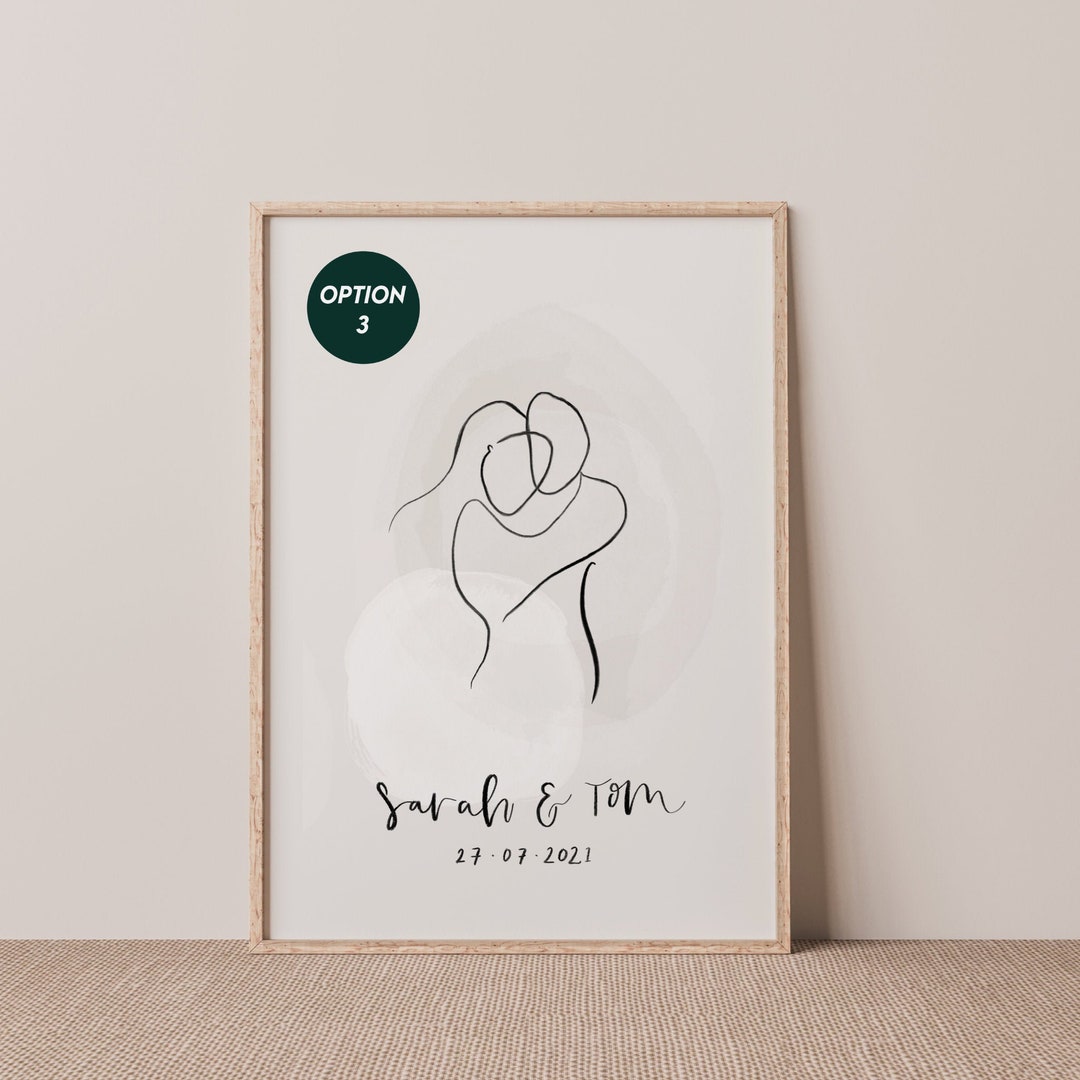 Personalised Gift for Couples Hug Cuddle Line Art Anniversary Gift ...