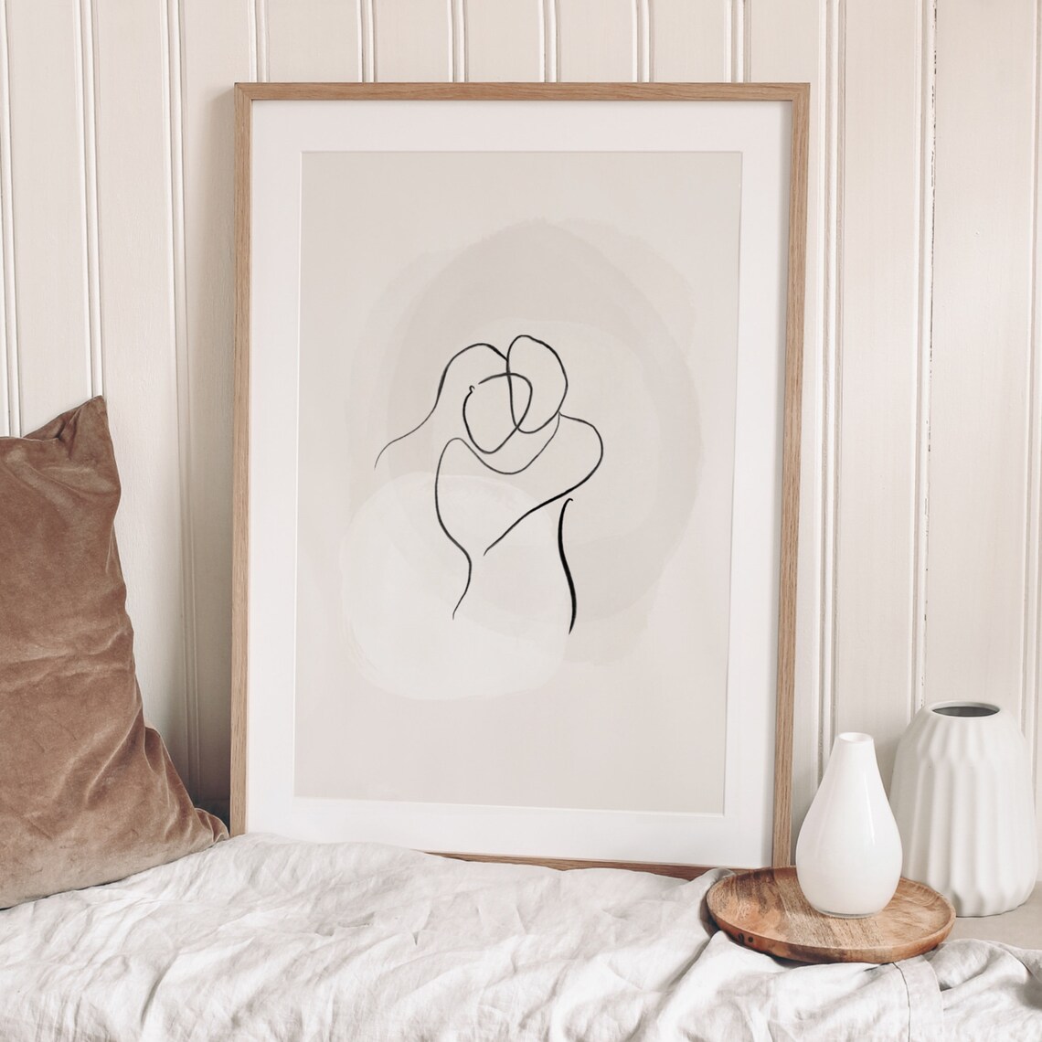 Couple Line Art, Hug Cuddle Line Art, Abstract Line Art Wall Print ...