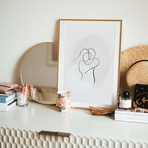 Couple Line Art, Hug Cuddle Line Art, Abstract Line Art Wall Print ...