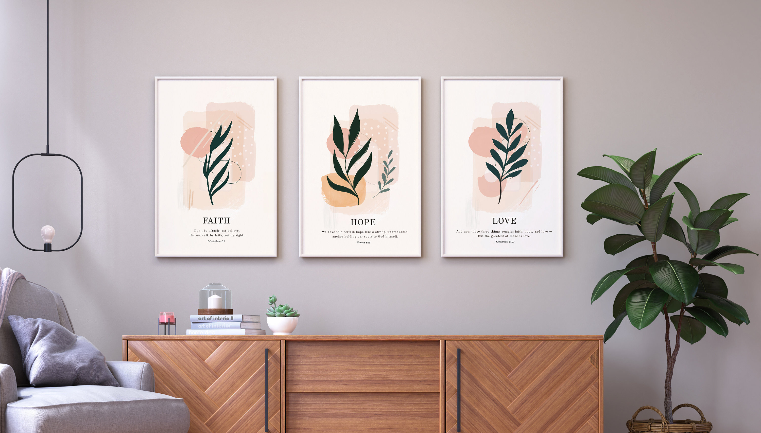 Faith Hope Love Bible Verse Wall Art Set of 3 Prints Living - Etsy