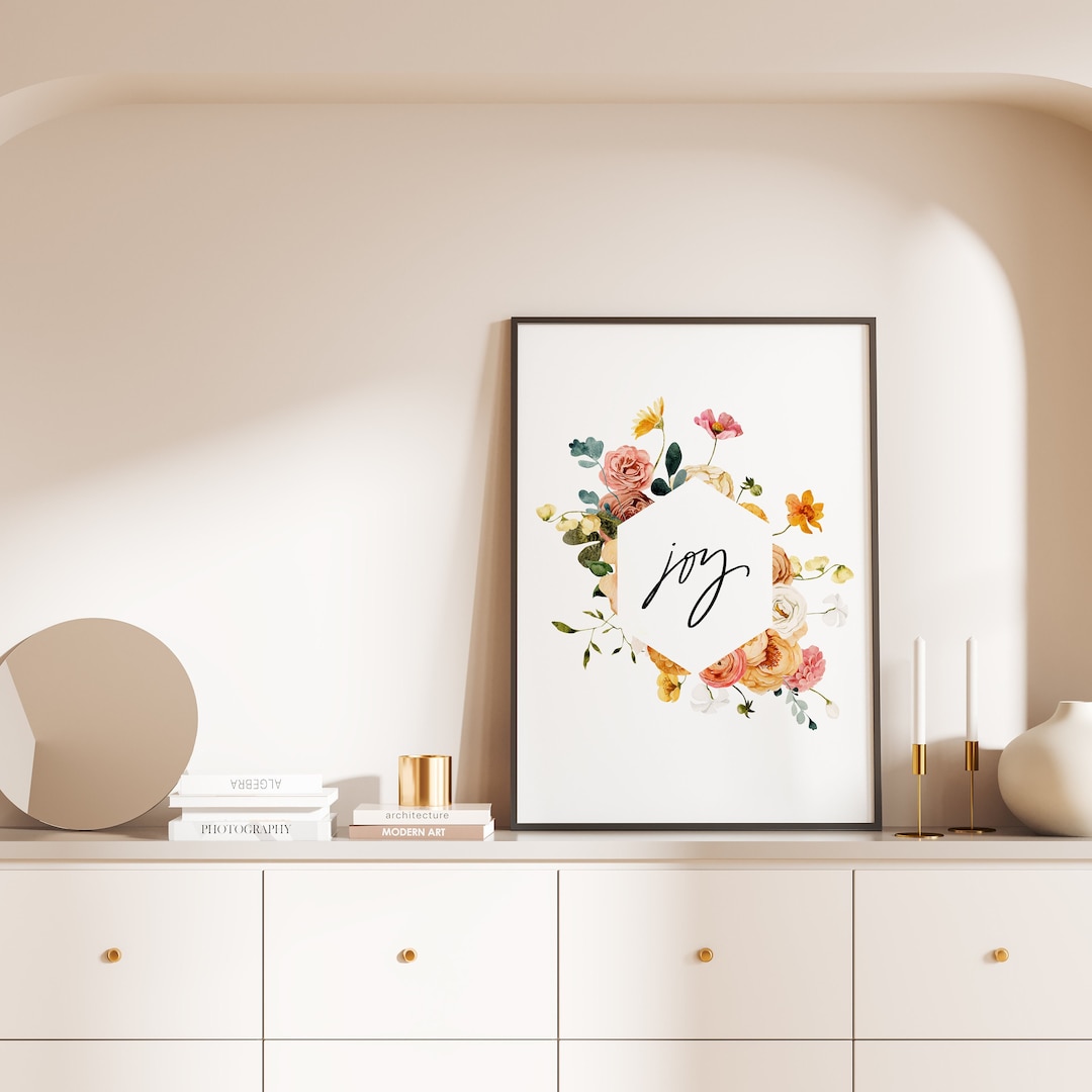 Hand Lettered Joy Print With Florals, Gift for Friends, Floral Print ...