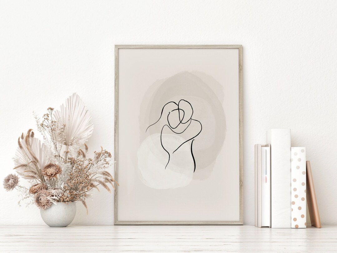 Couple Line Art, Hug Cuddle Line Art, Abstract Line Art Wall Print ...