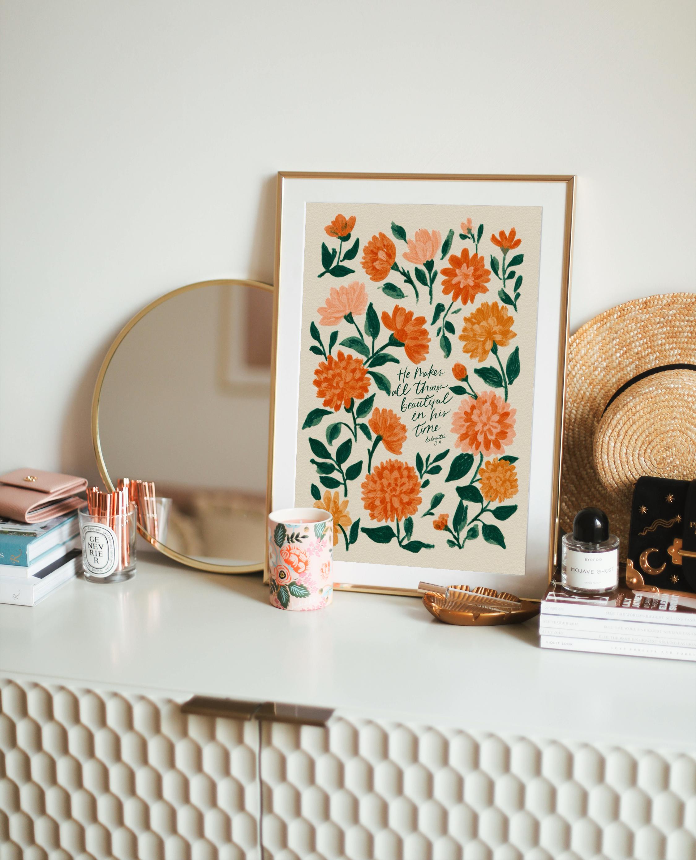 Ecclesiastes 3:11, Christian Wall Art, Floral Bible Verse Print ...