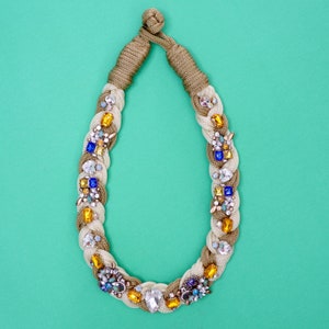 Unique Braided Rope Bib Necklace, Hand Embroidered Beaded Crystal ...