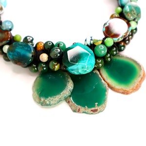 Unique Chunky Statement Necklace With Green Agate Gemstone, Emerald ...