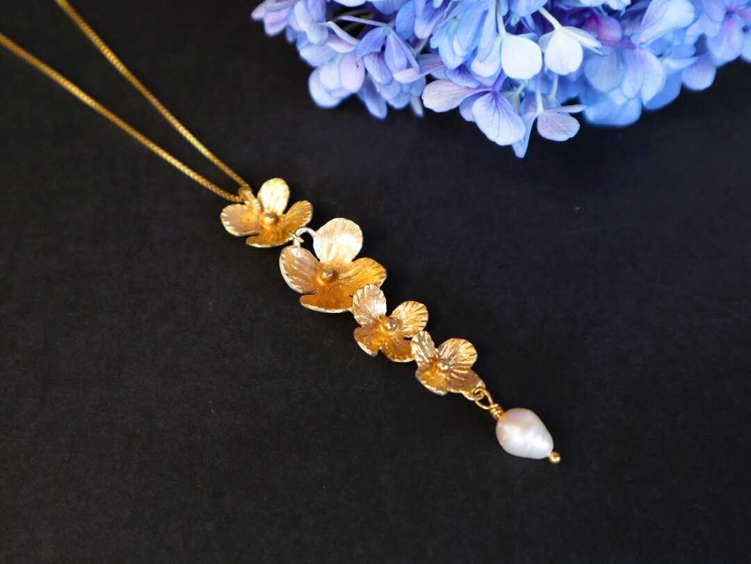 Collier, Hydrangea Jewelry, Gold Flower Pendant Necklace, Bridal ...