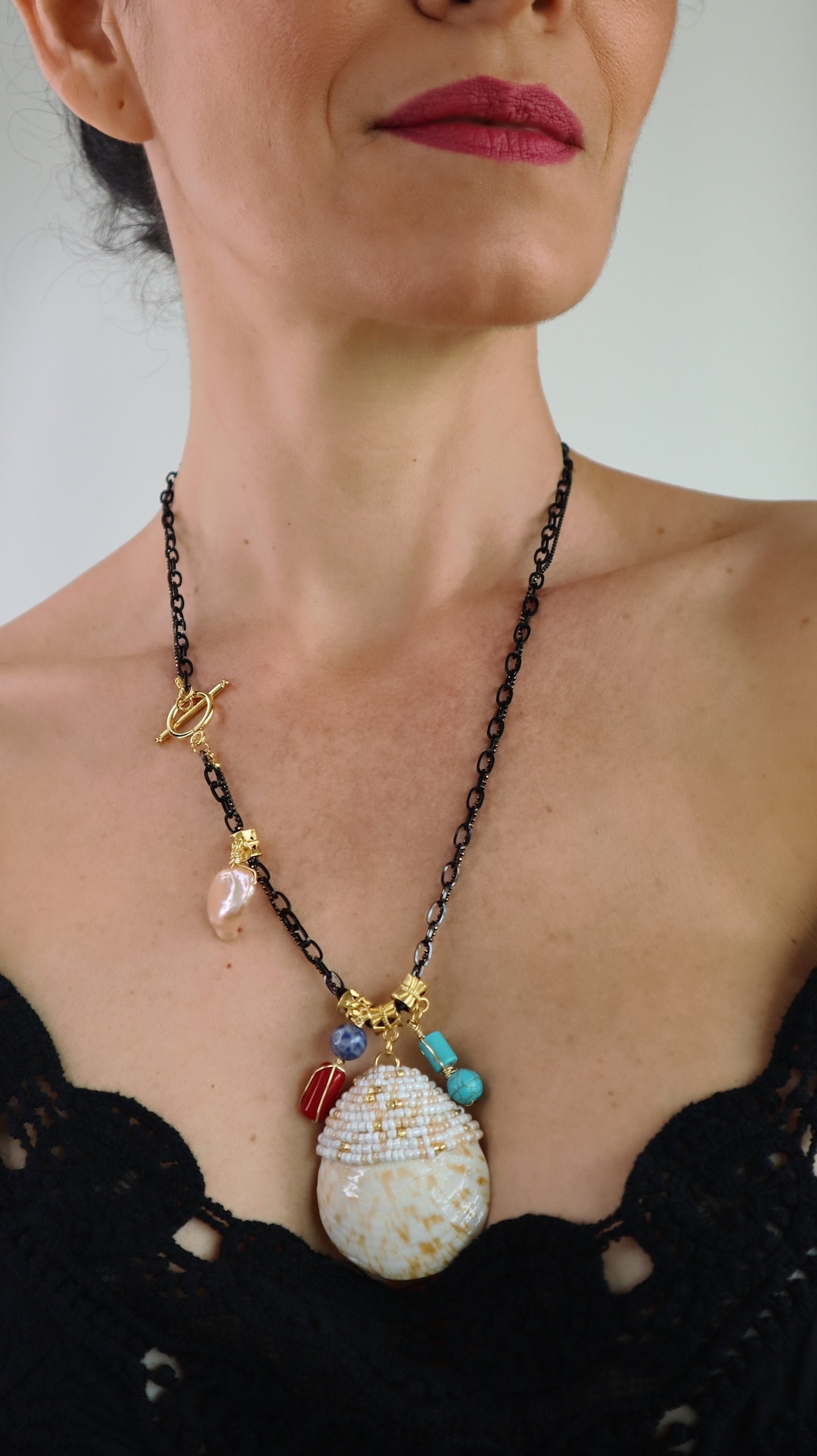 Collar de concha marina natural, collar de declaración de concha de ... Collar de concha marina natural, collar de declaración de concha de ...