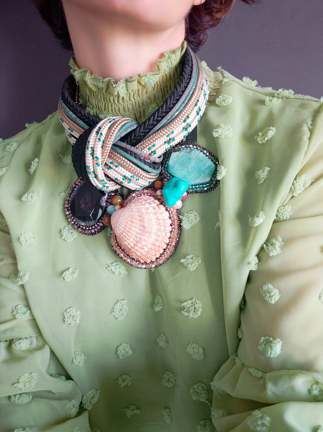 Knot Shell Bib Necklace Seashell Statement Necklace Hand - Etsy