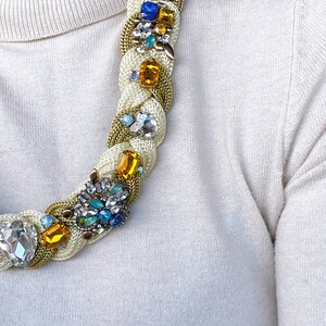 Unique Braided Rope Bib Necklace, Hand Embroidered Beaded Crystal ...