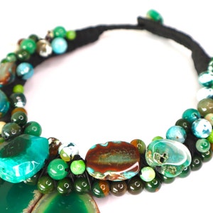 Unique Chunky Statement Necklace With Green Agate Gemstone, Emerald ...