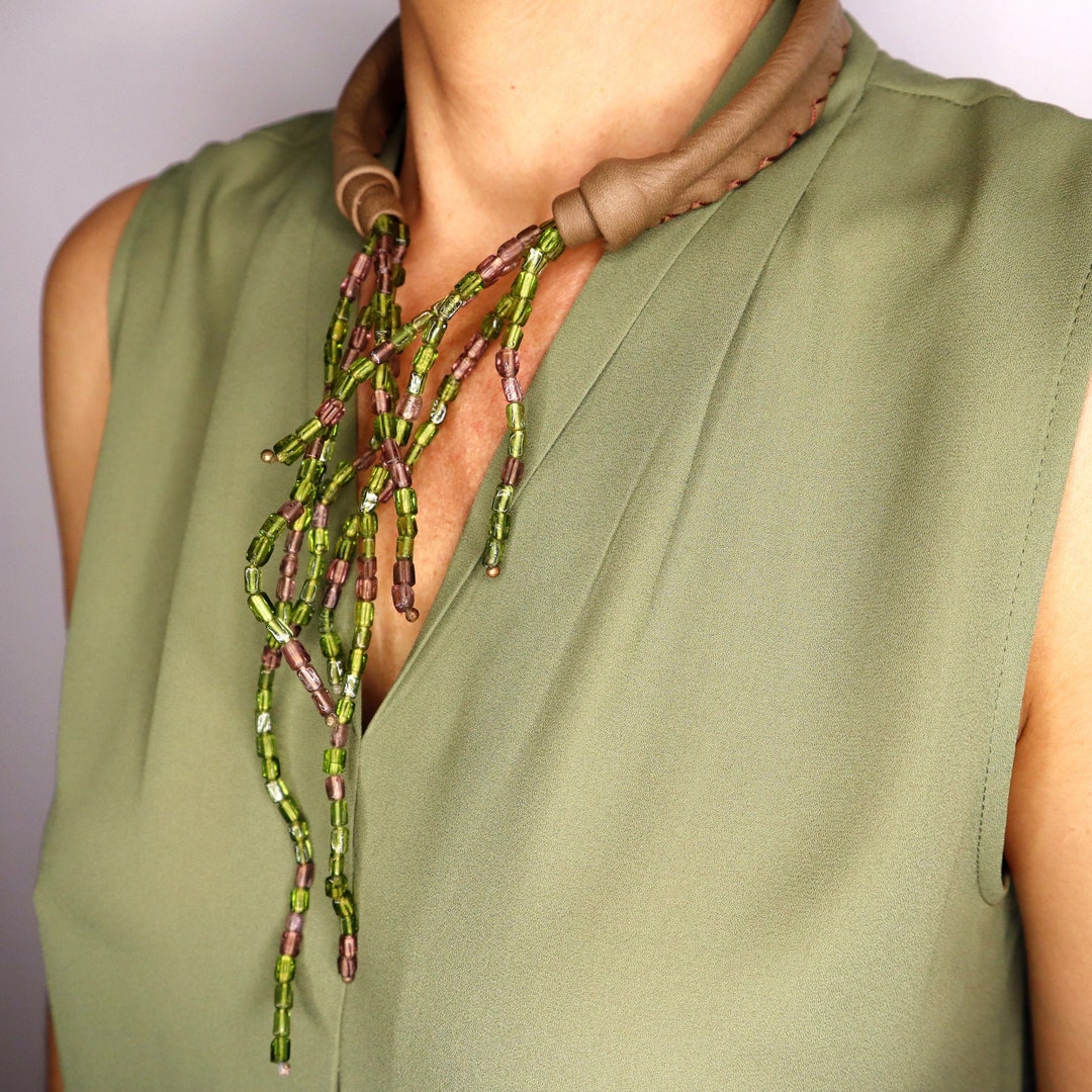 Bead Branch Choker Necklace, Czech Glass Beaded Necklace, Chunky ...