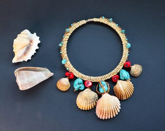 Natural Seashell Pendant Pearl Statement Necklace, Unique Mermaid ...