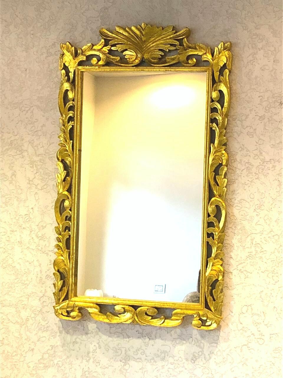 Big Size Wooden Hand Carved Design Wall Mirror Frame in Golden Foil ...