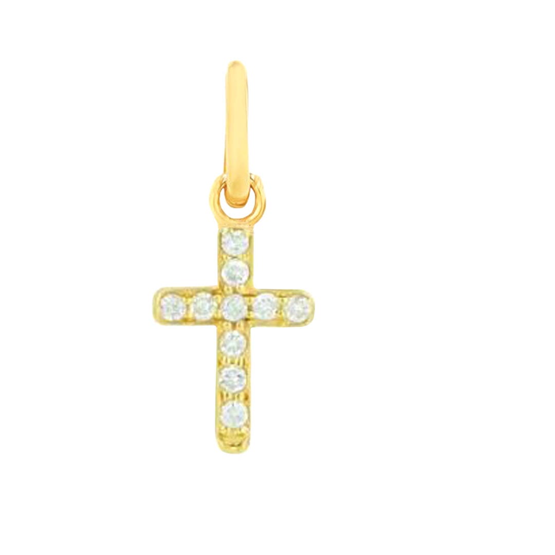 Diamond Cross Pendant, Pave Diamond Cross Charm, 14k Yellow Gold Mini ...